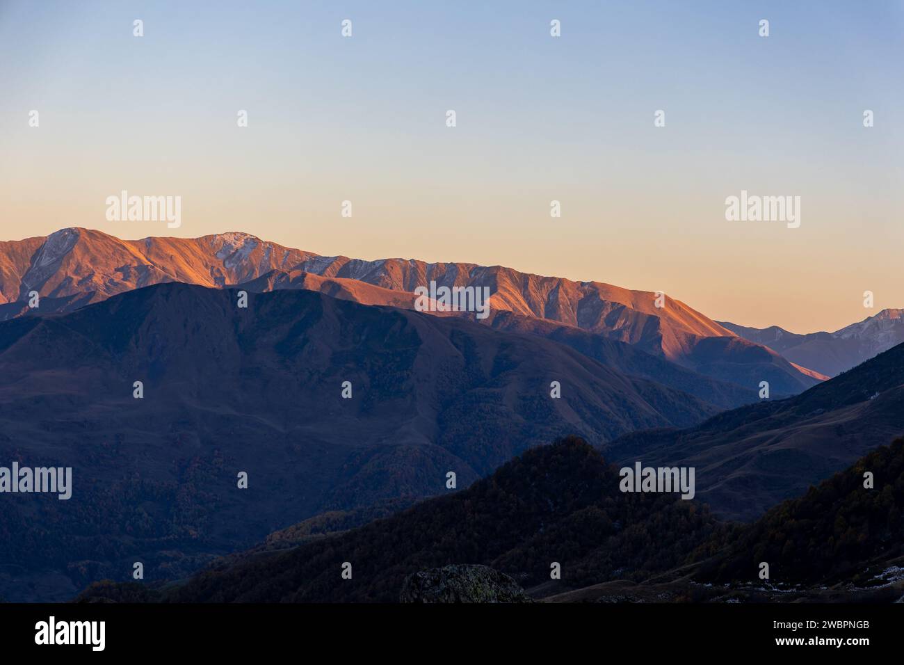 A stunning view of the majestic high mountains of Roshka, Georgia, and ...
