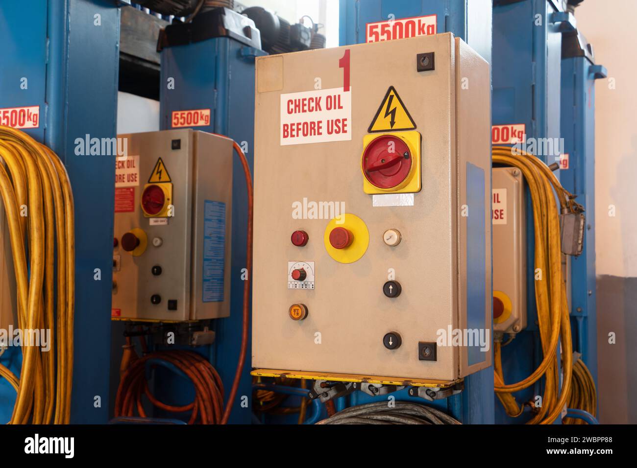 Post Lift for cars, close up on the electrical panel buttons Stock ...