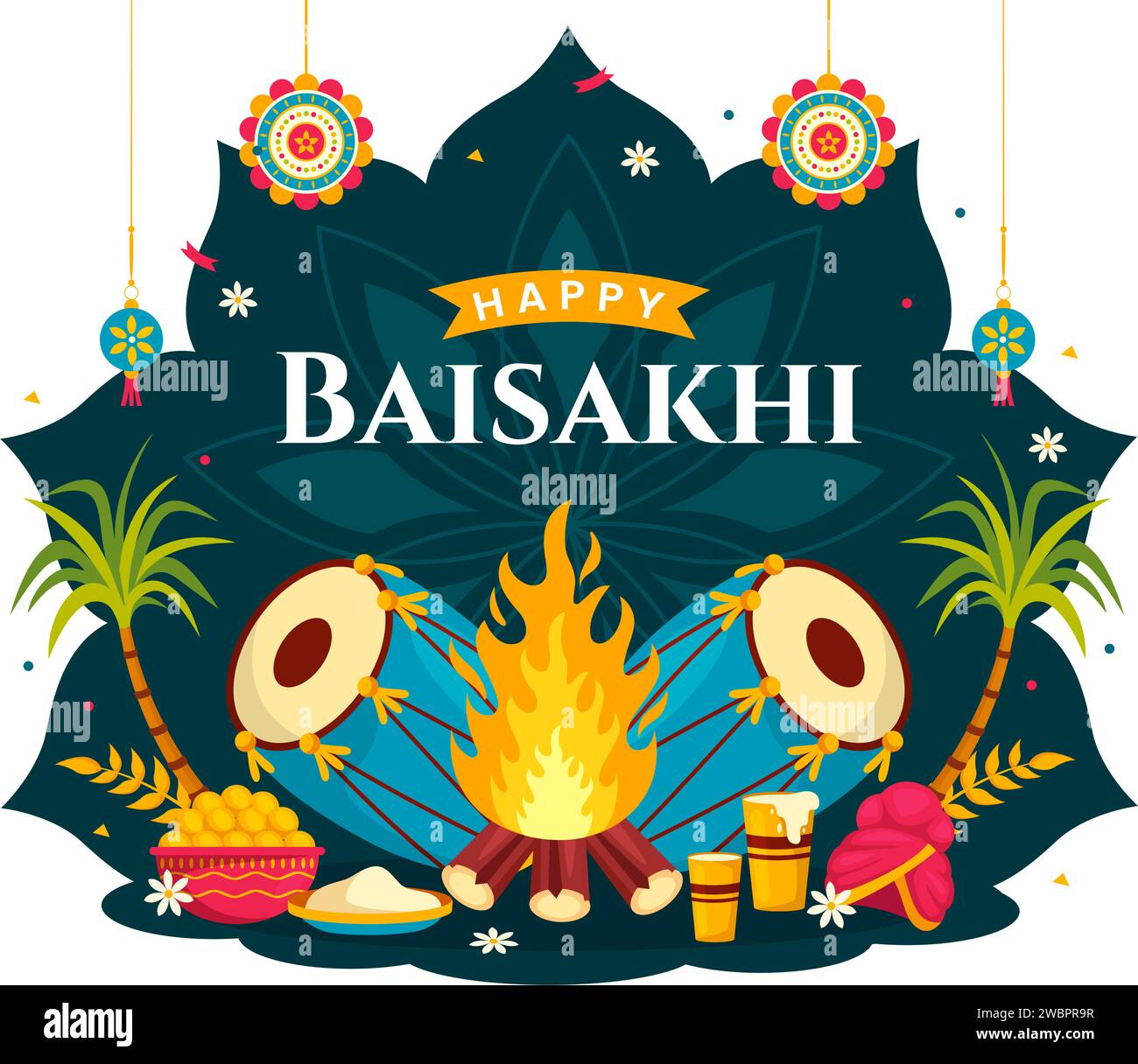 Happy Baisakhi Vector Illustration of Vaisakhi Punjabi Spring Harvest Festival of Sikh ...