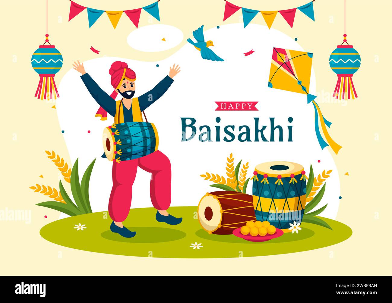 Happy Baisakhi Vector Illustration of Vaisakhi Punjabi Spring Harvest ...