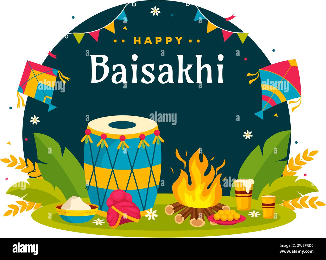 Happy Baisakhi Vector Illustration of Vaisakhi Punjabi Spring Harvest ...