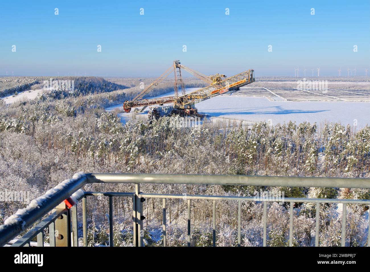 Meuro rotary excavator in Lusatian Lake District in winter, Brandenburg ...