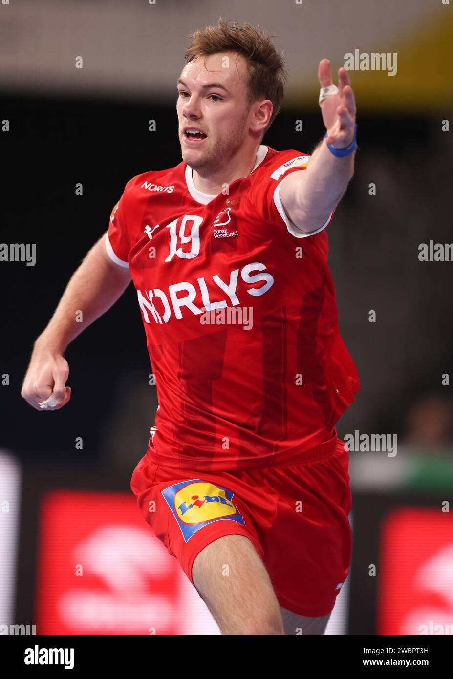 Mathias Gidsel of Denmark MUNICH, GERMANY - JANUARY 13: Men's EHF Euro ...