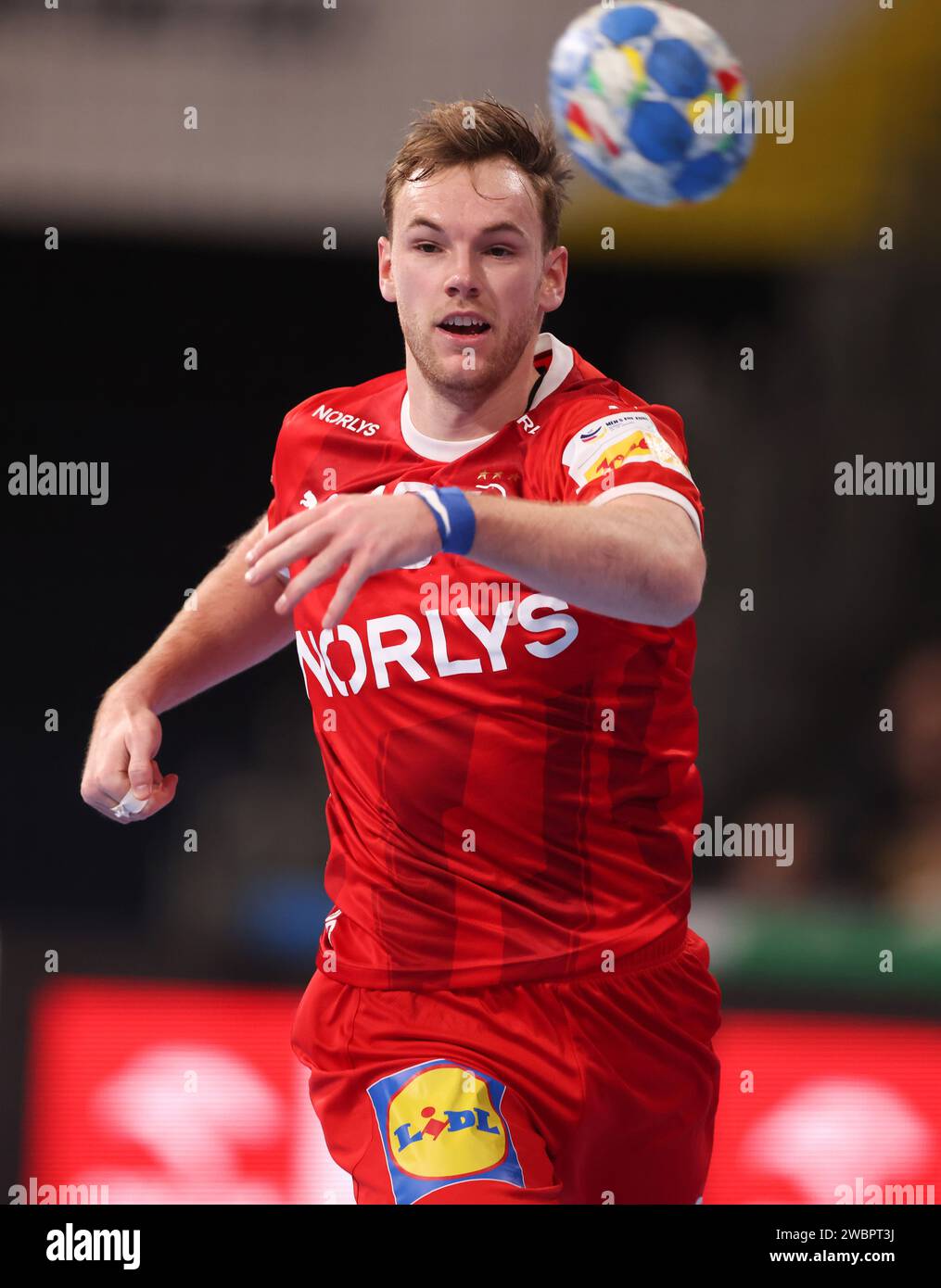 Mathias Gidsel of Denmark MUNICH, GERMANY - JANUARY 13: Men's EHF Euro ...