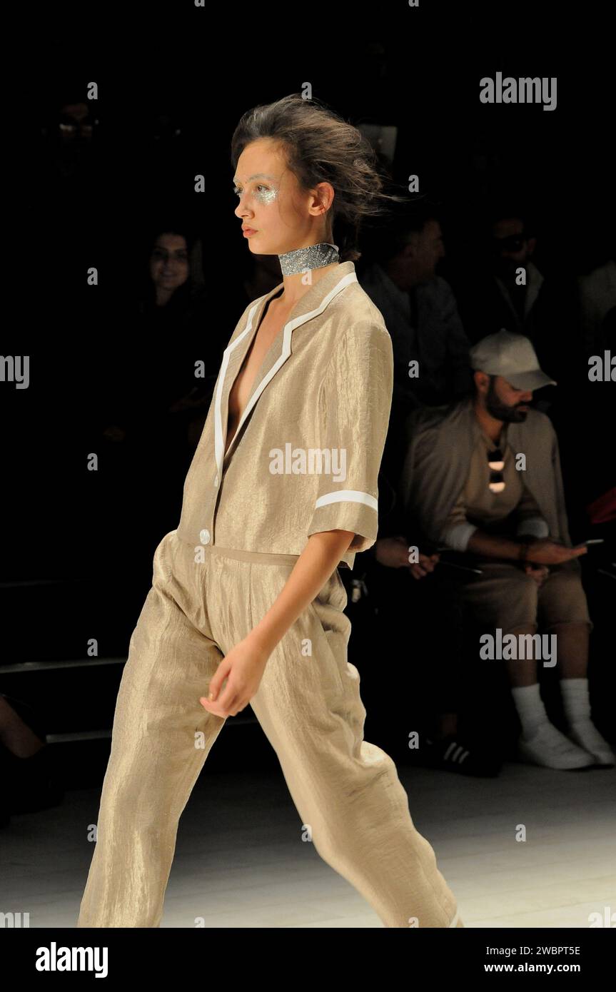 Model wearing a Crop St John Jacket with matching pants witth bias ...