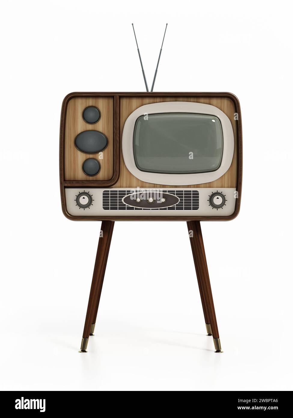 Old analogue television isolated on white background. 3D illustration ...