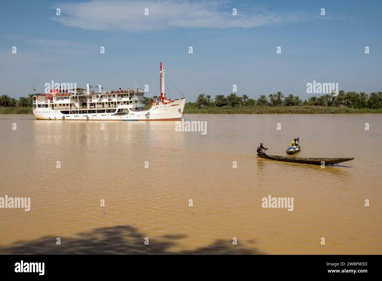 West Africa, Senegal, River Senegal. Tourist cruise ship Bou el Mogdad ...