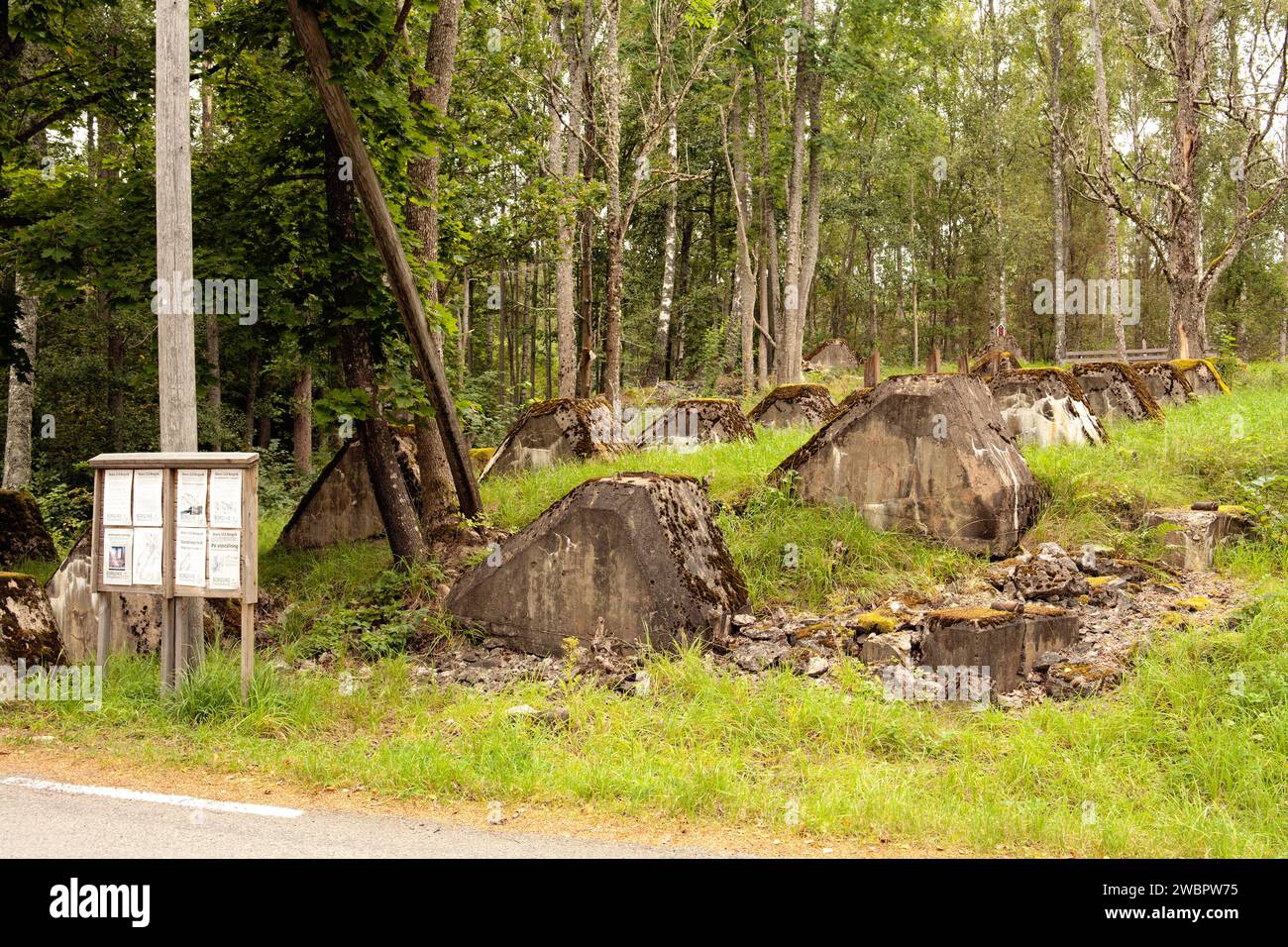 Fortification buildings from WWII in a suitable terrain. Forest and a ...
