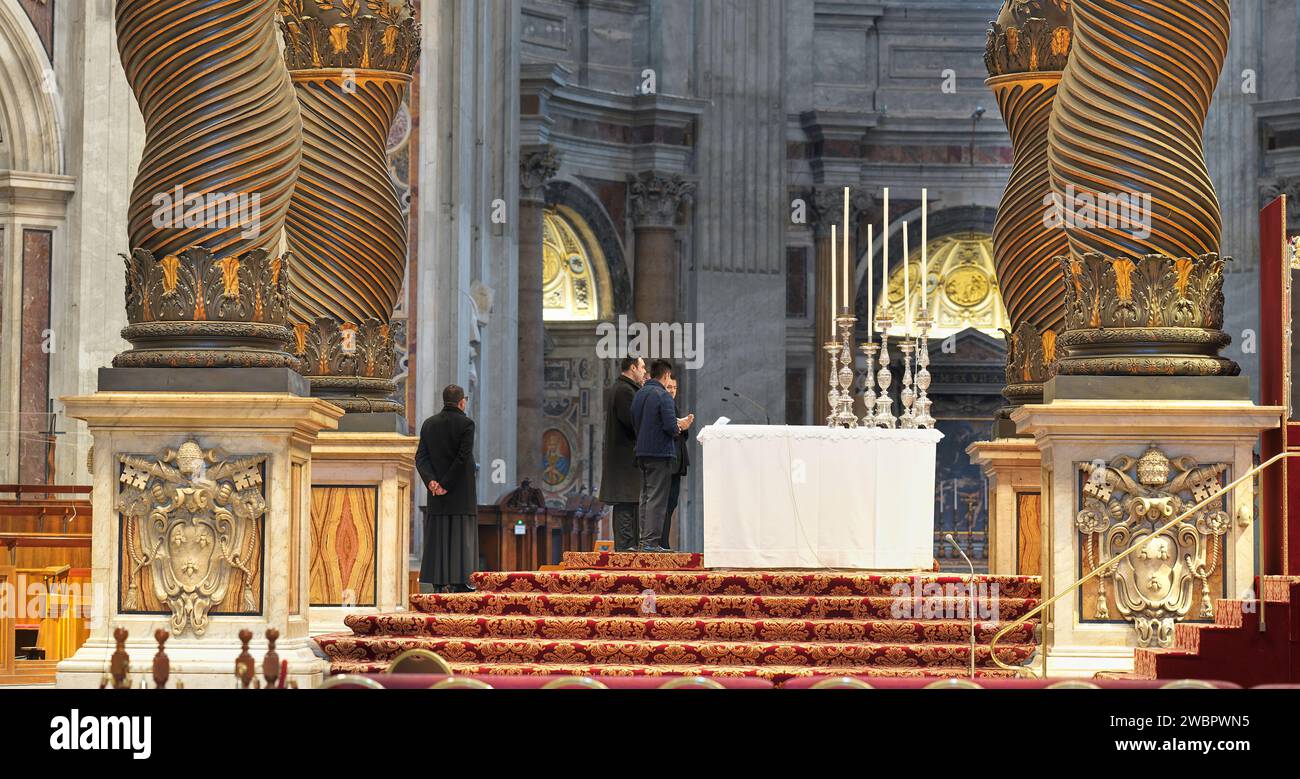Papal altar encompassed by Bernini's baldachin, St Peter's basilica ...