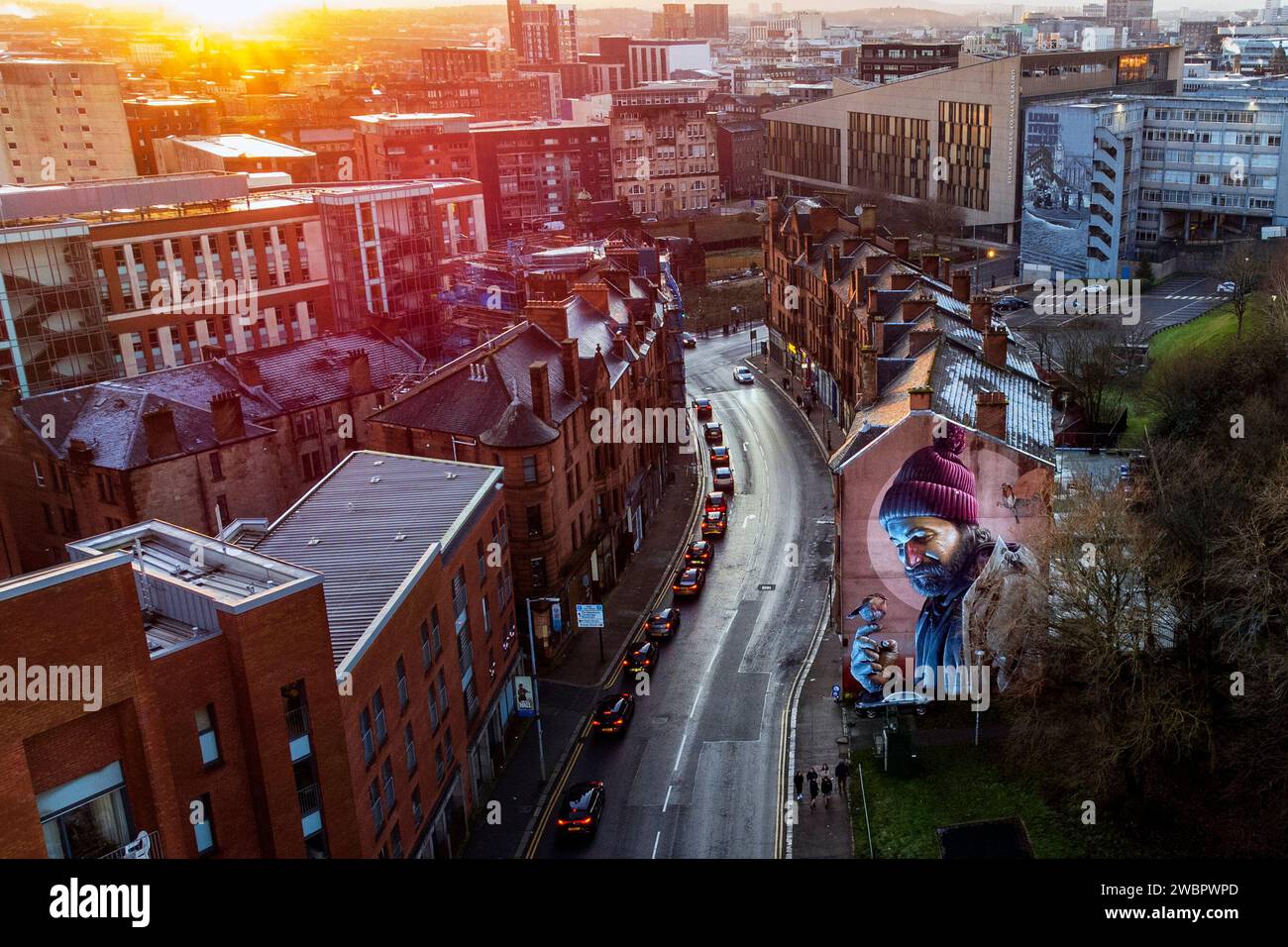 One of Glasgow's best-known murals, by street artist Smug, depicting a ...