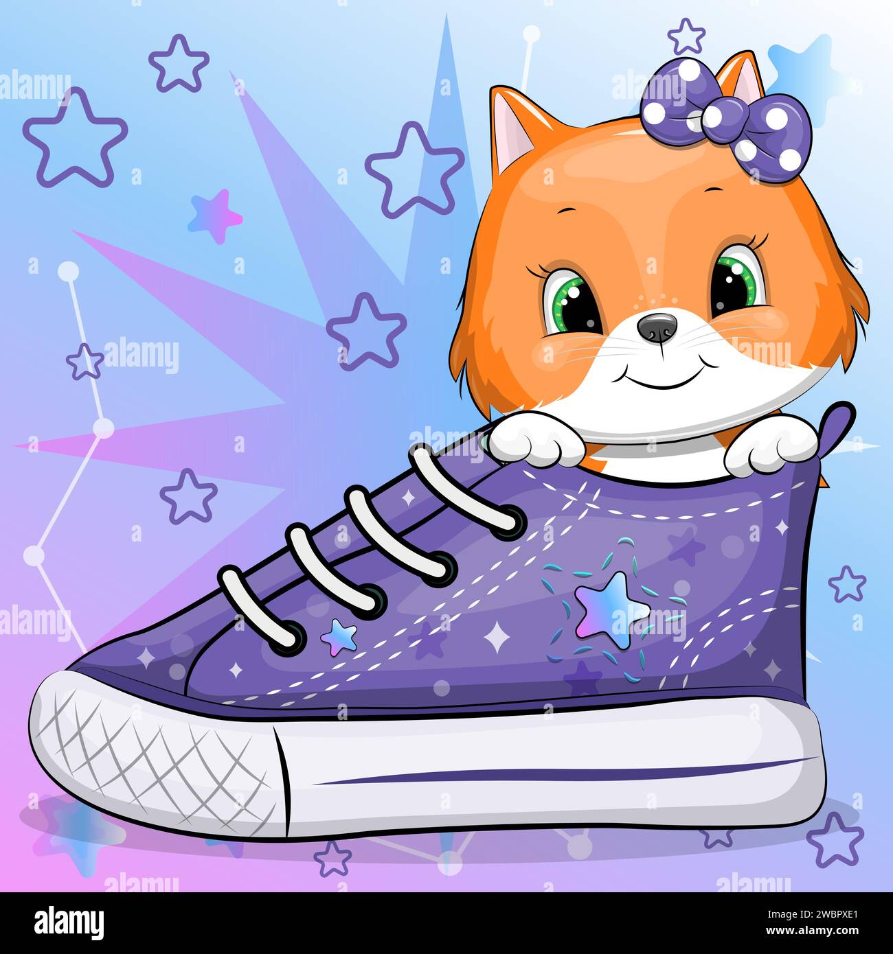 A cute cartoon fox with a sneaker. Vector illustration of an animal on ...