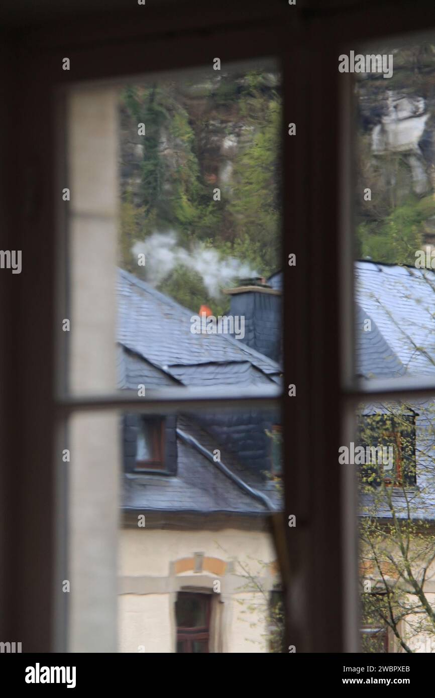 Blurred view through a window on a cold day in Luxembourg Stock Photo ...