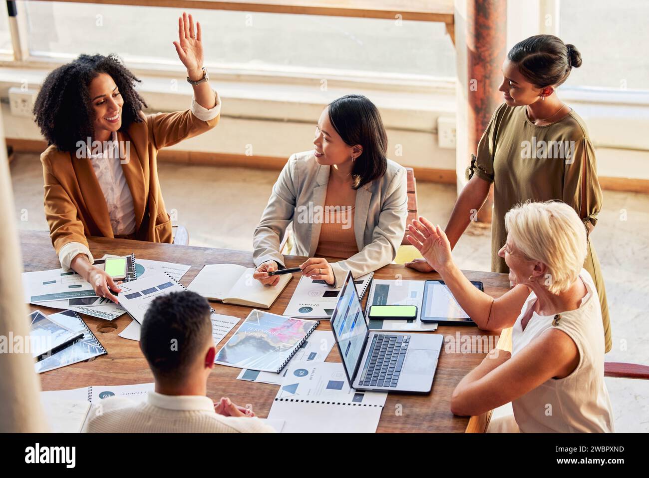 Business meeting, questions and people with manager, boss or speaker for proposal feedback ...