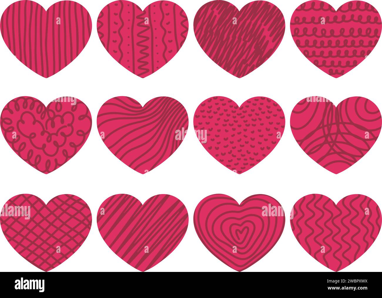 Hearts hand drawn grunge set. Collection of textured hearts for ...