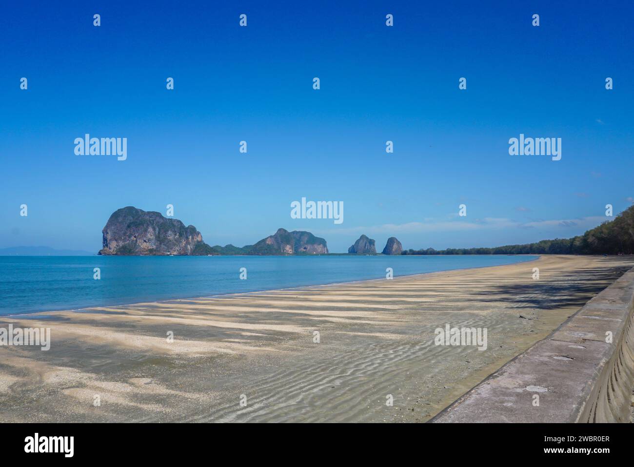 view panorama evening soft focus sand beach with blurred island and ...