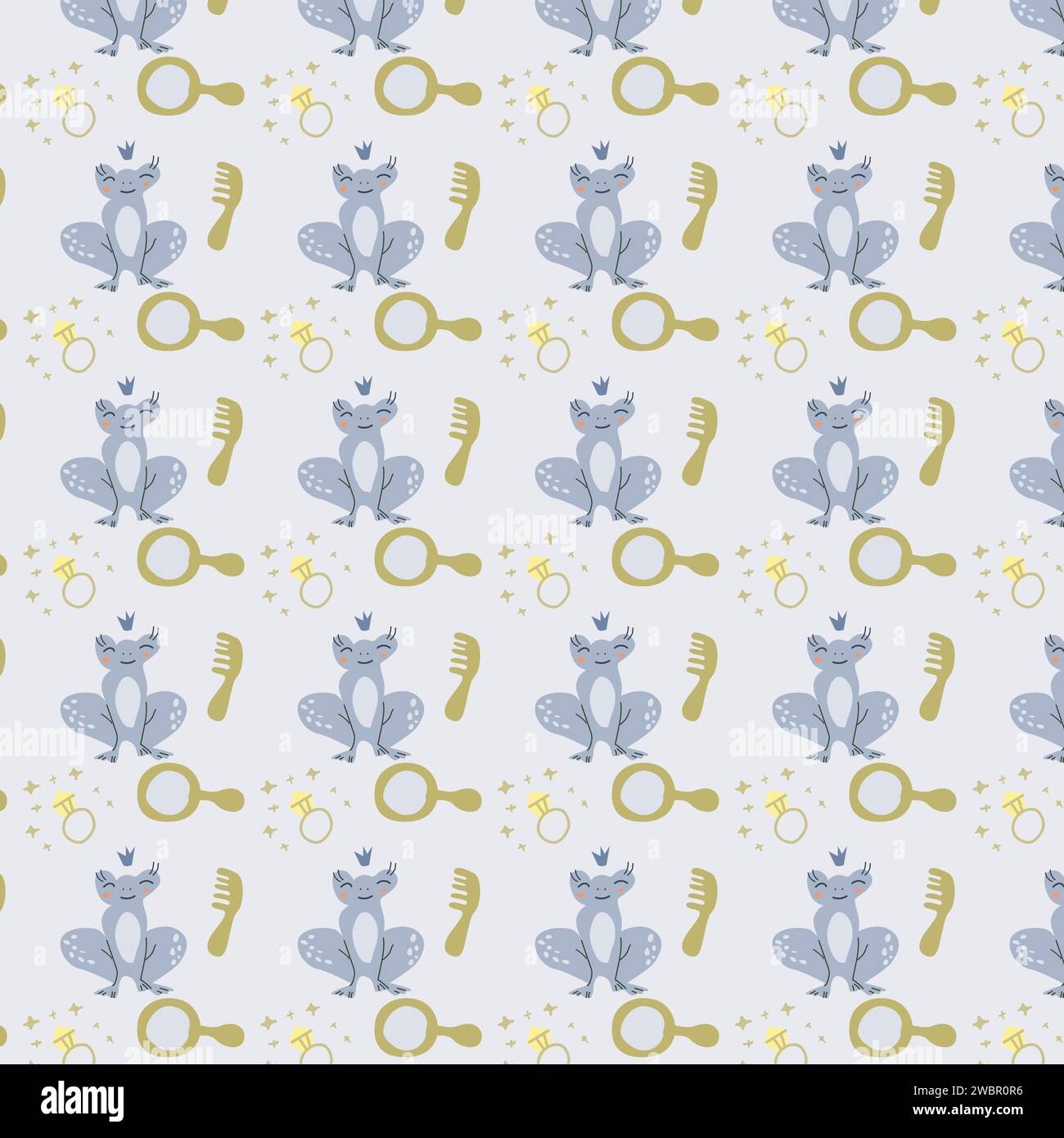 cute fairy small frog princess and accessories seamless pattern on grey ...