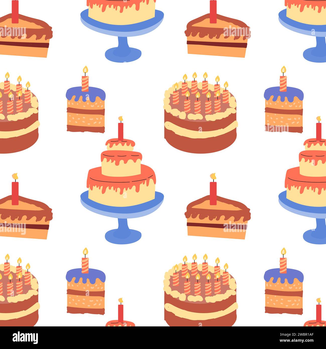 cartoon cakes desserts seamless pattern. Vector illustration on white ...