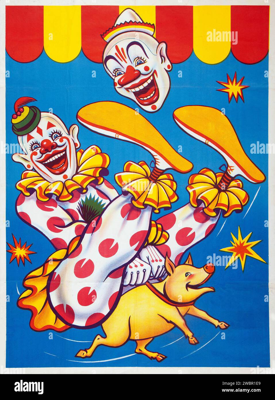 Vintage Circus poster feat two clowns - 1960s Stock Photo - Alamy