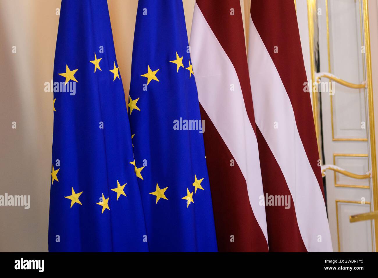 RIGA, Latvia. 12th Jan, 2024. Roberta Metsola, President of European ...