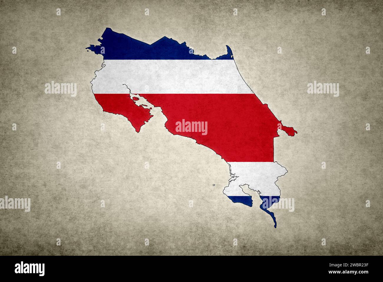 Grunge map of Costa Rica with its flag printed within its border on an ...