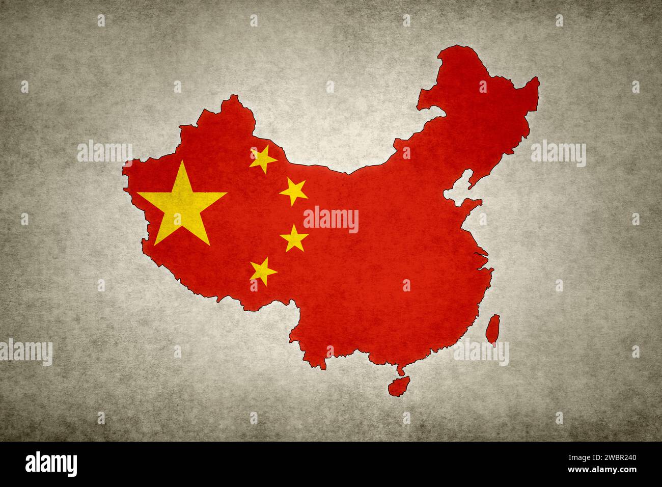 Grunge map of China (including Taiwan) with its flag printed within its ...