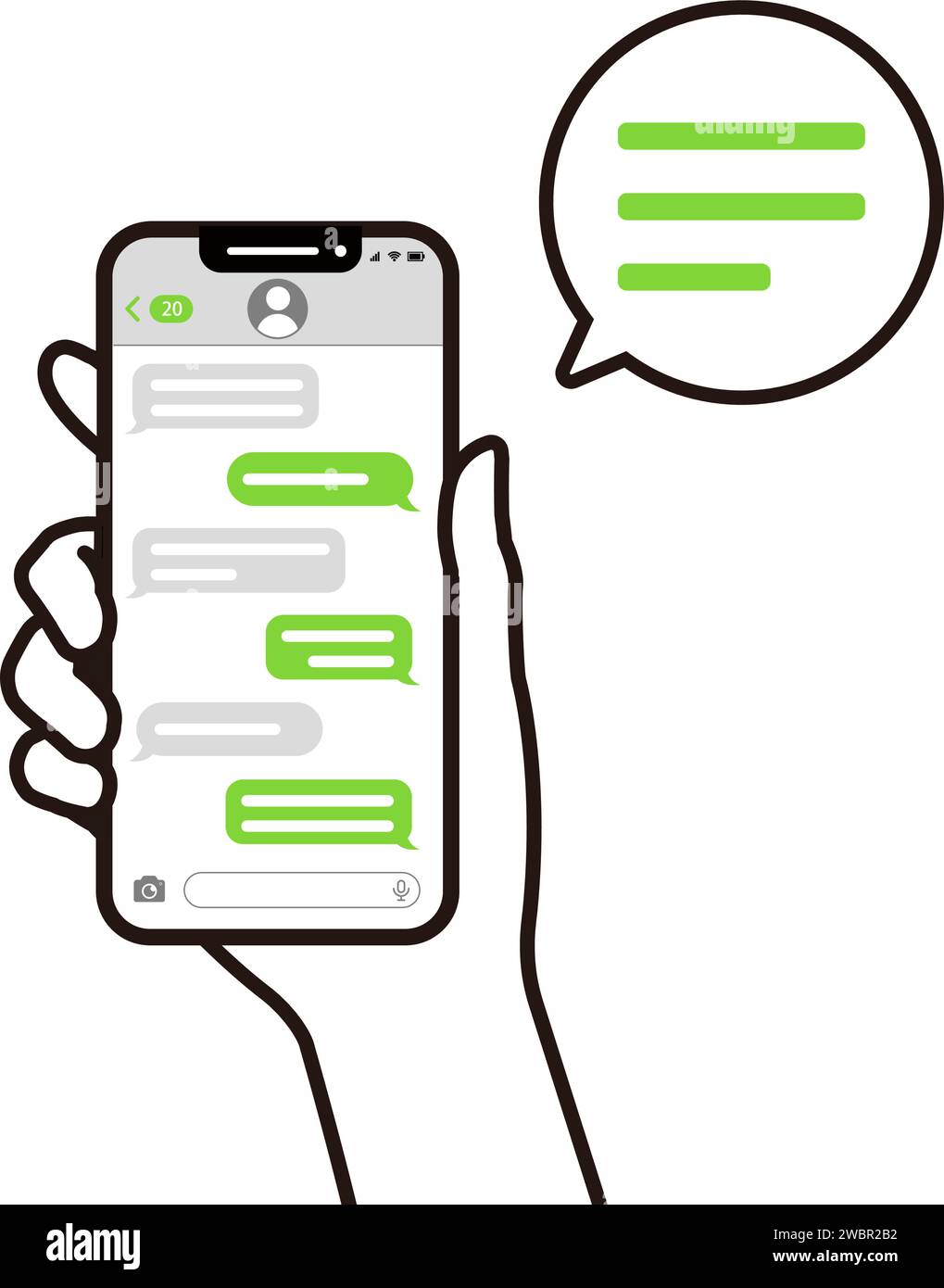 Vector illustration holding a smartphone (message app, sms Stock Vector ...