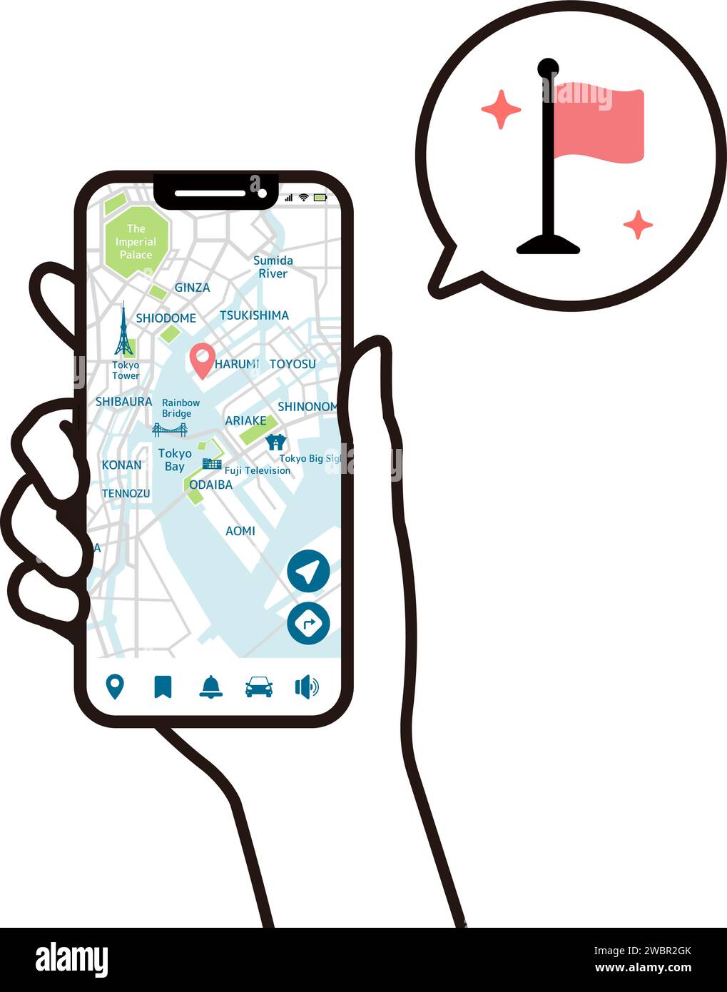 Vector illustration of holding a smartphone (map app Stock Vector Image ...