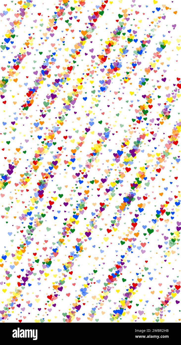 Valentine hearts, flying, falling down, floating. Rainbow colored ...