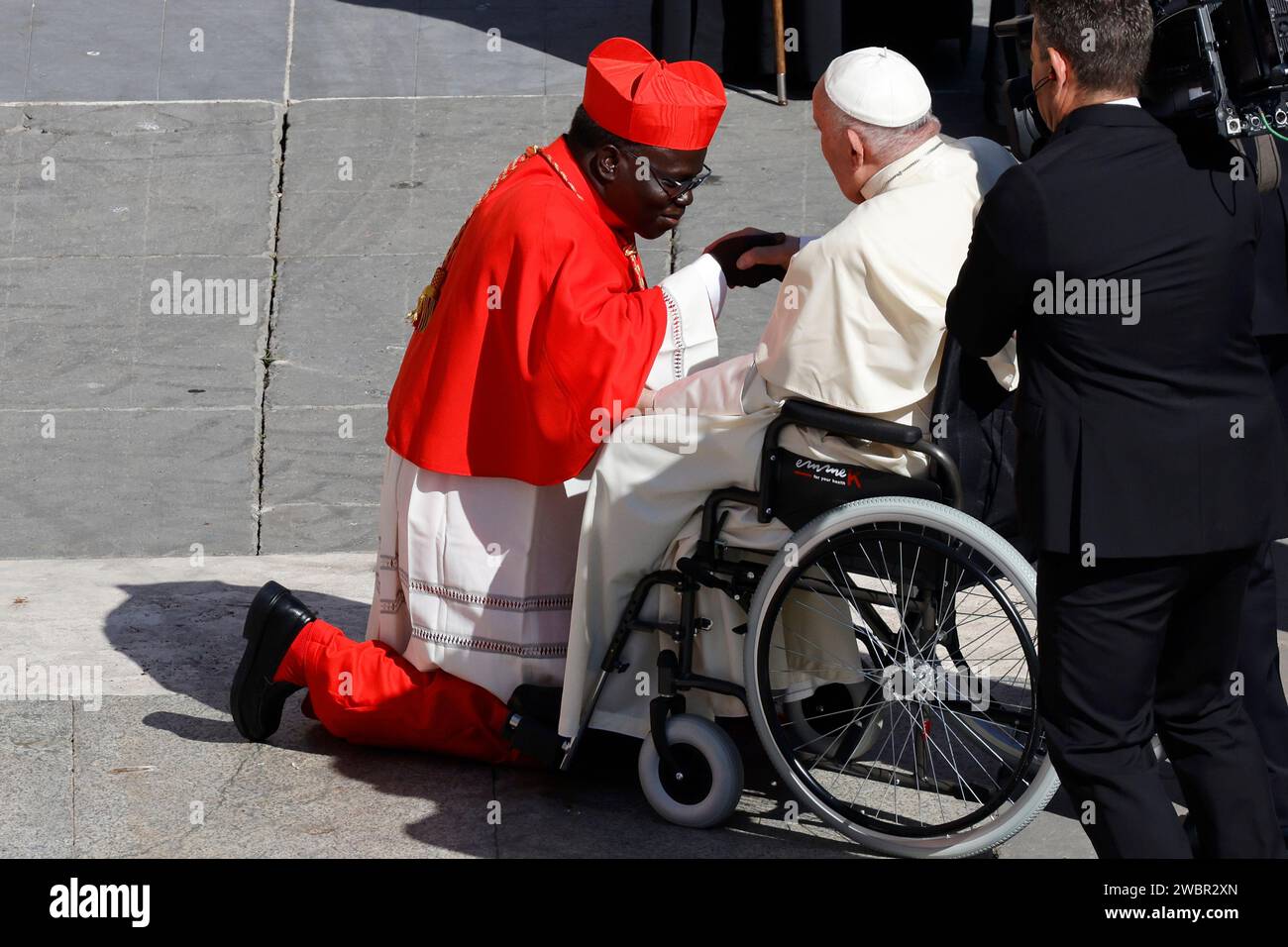 New cardinal Stephen Ameyu Martin Mulla greets Pope Francis at the end ...
