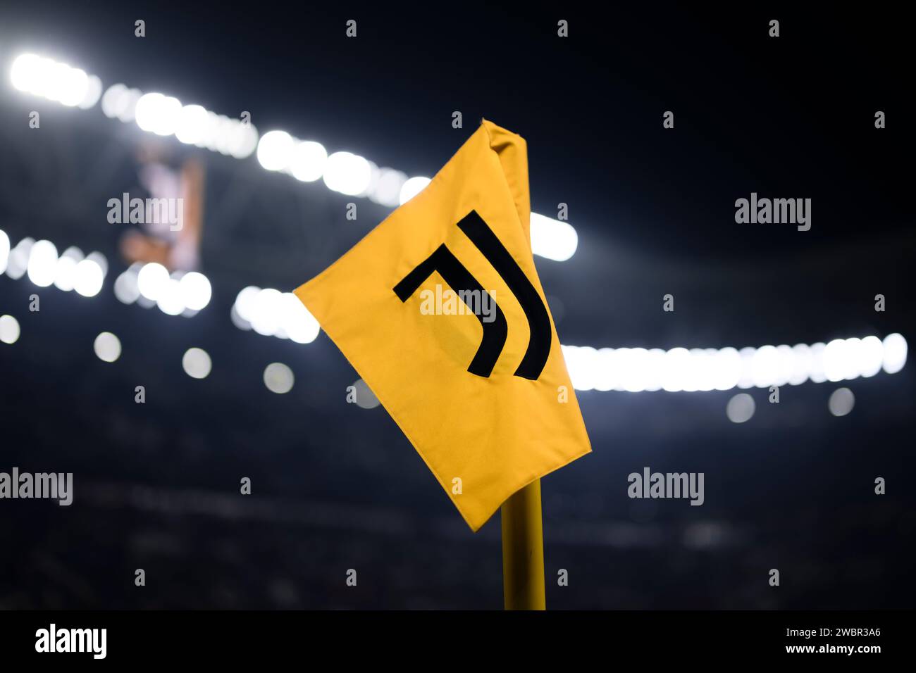 Turin, Italy. 11 January 2024. A general view shows a corner flag ...