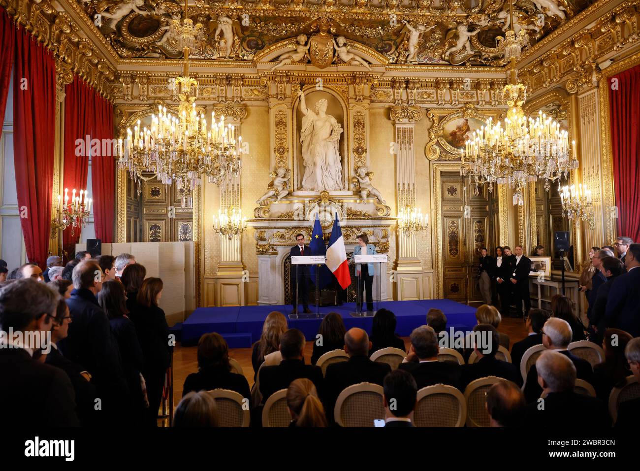 Newly appointed French Foreign Minister Stephane Sejourne, left, and ...