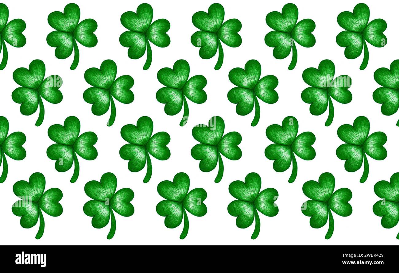 Clover pattern on a white background. Shamrock with a bud. Green color ...
