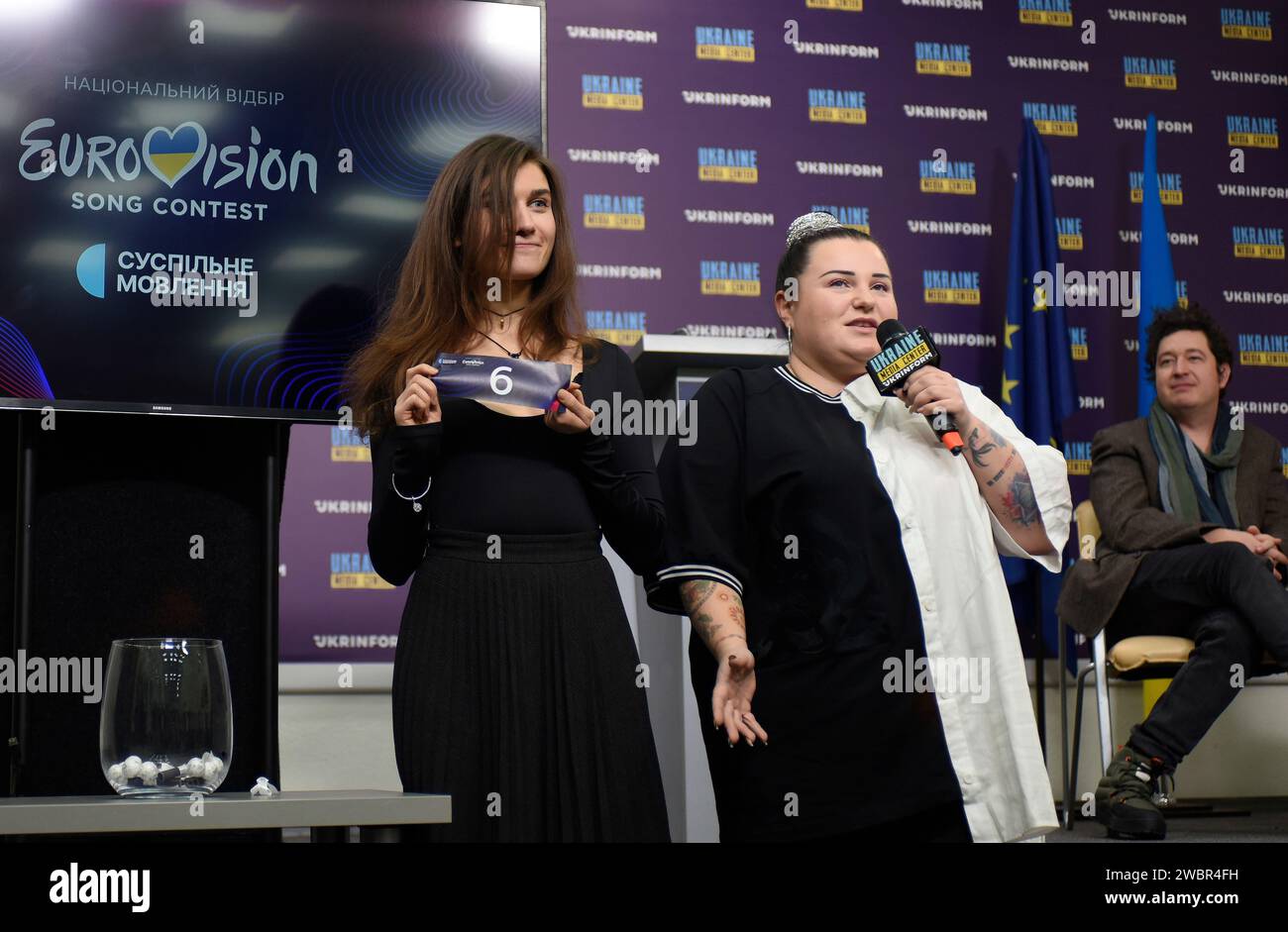 KYIV, UKRAINE - JANUARY 11, 2024 - Singer Alyona Alyona (R) and Jerry Heil who who will perform ...