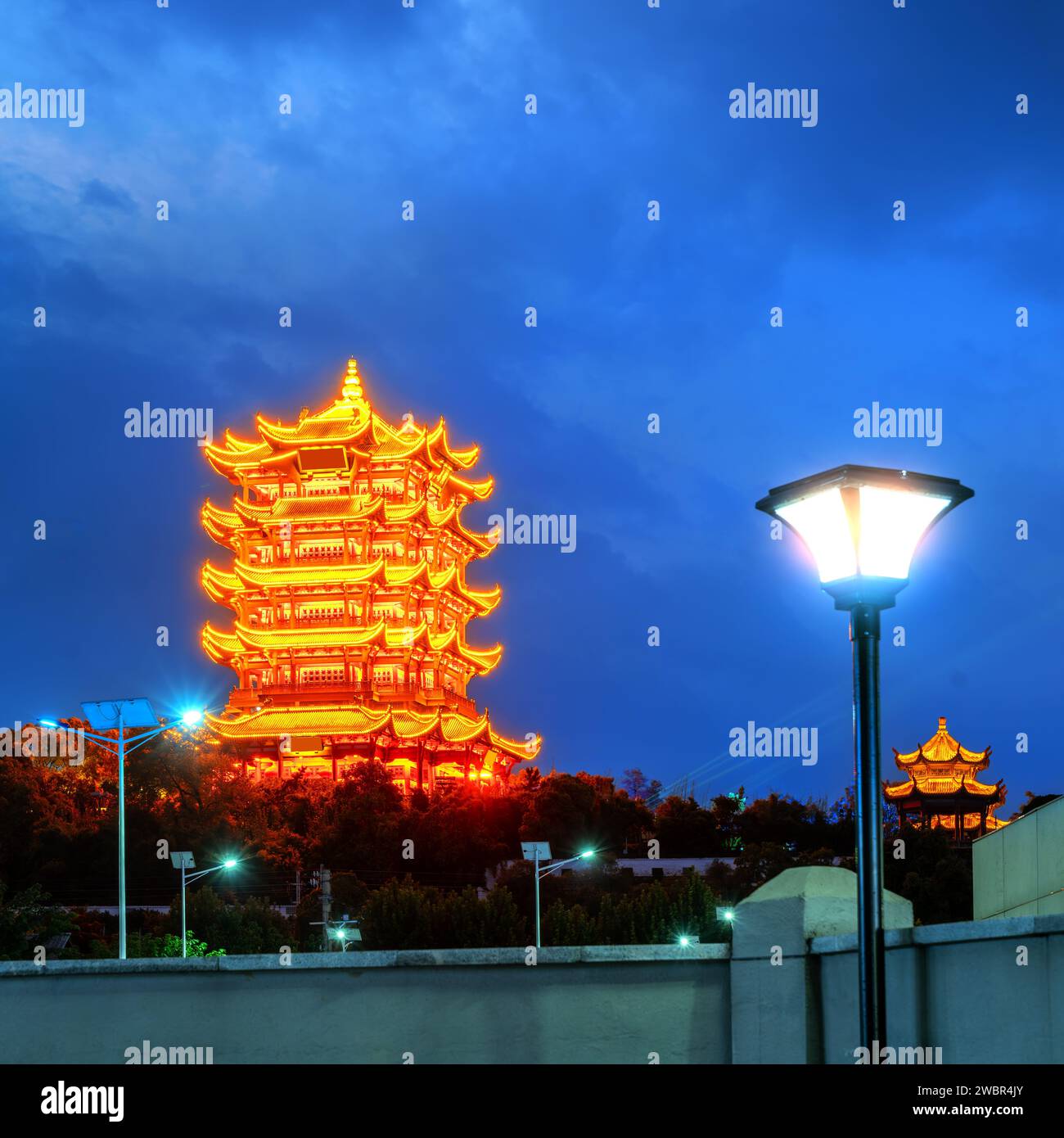 Yellow Crane Tower at twilight, the traditional Chinese multi-storey ...