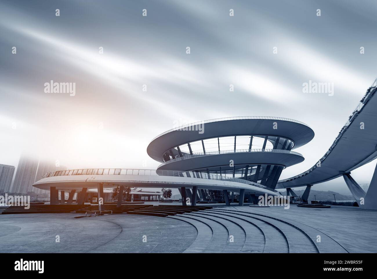 High-rise buildings and spiral observation deck at Meixi Lake, Changsha ...