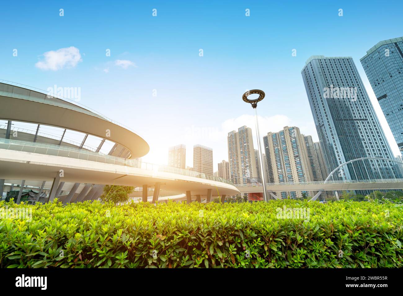 High-rise buildings and spiral observation deck at Meixi Lake, Changsha ...