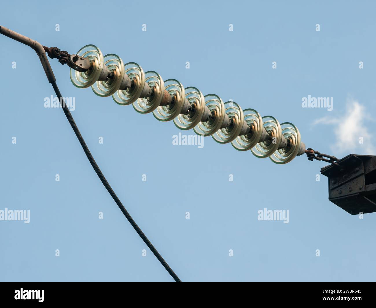 Insulators on a power transmission wire on a power transmission line ...
