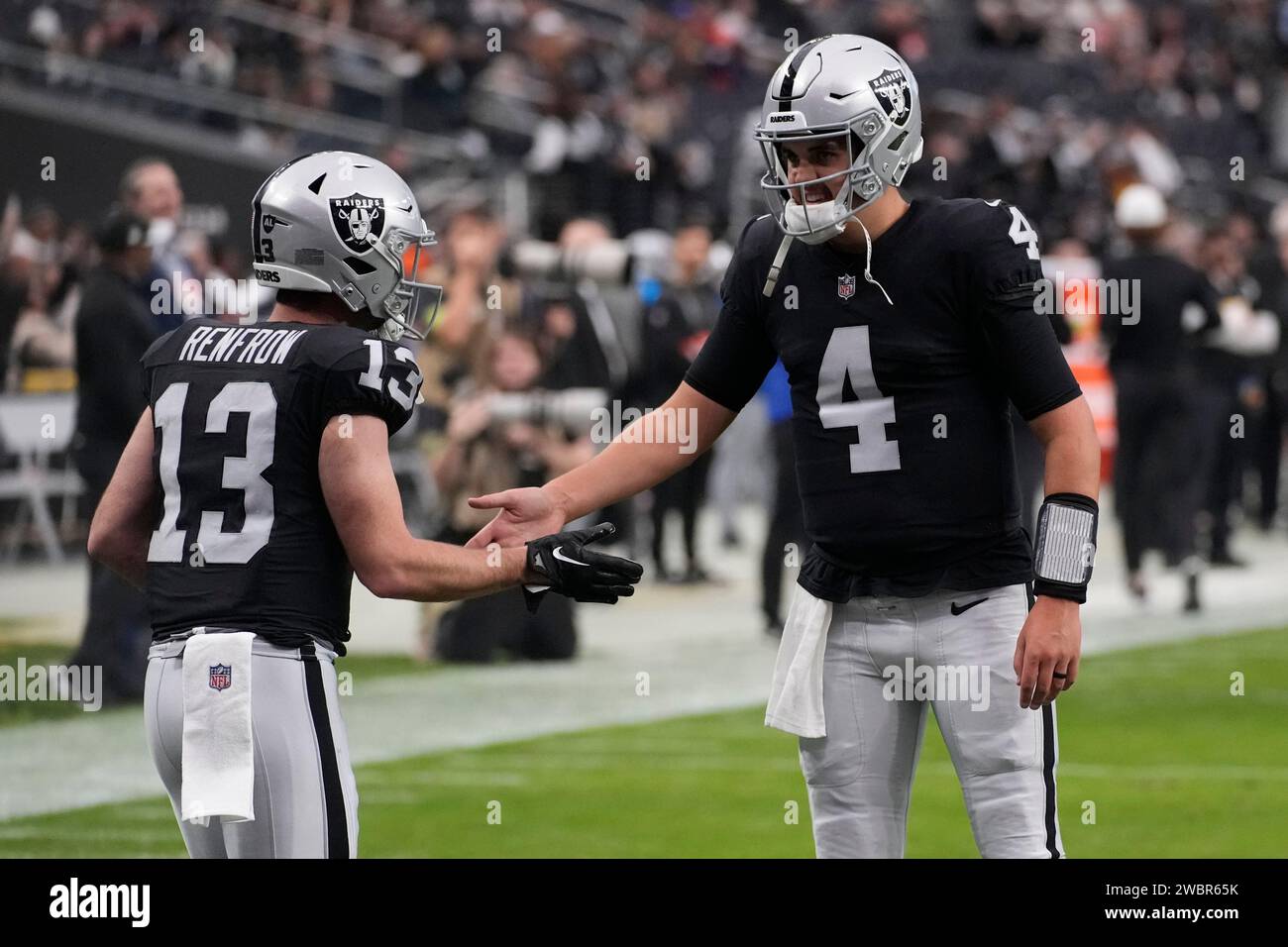 Las Vegas Raiders quarterback Aidan O'Connell (4) before an NFL ...
