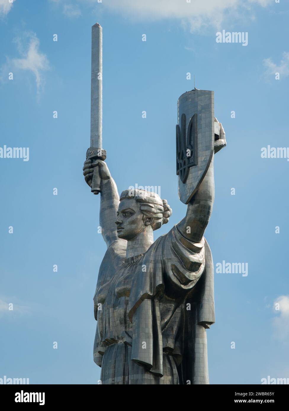 Ukrainian Motherland Monument against the sky with clouds close-up ...