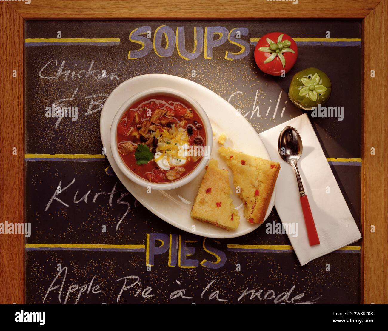 Homemade bean soup on board - top view Stock Photo - Alamy