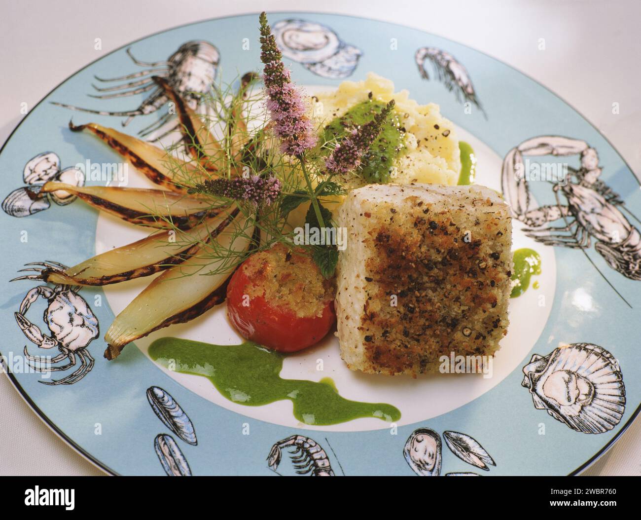 Square Pan fried fish fillet with roasted potato Stock Photo - Alamy