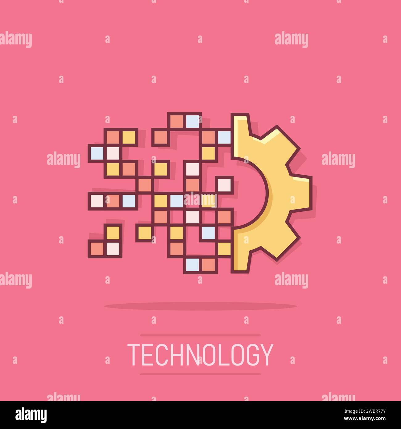 Digital gear icon in comic style. Cog vector cartoon illustration on ...