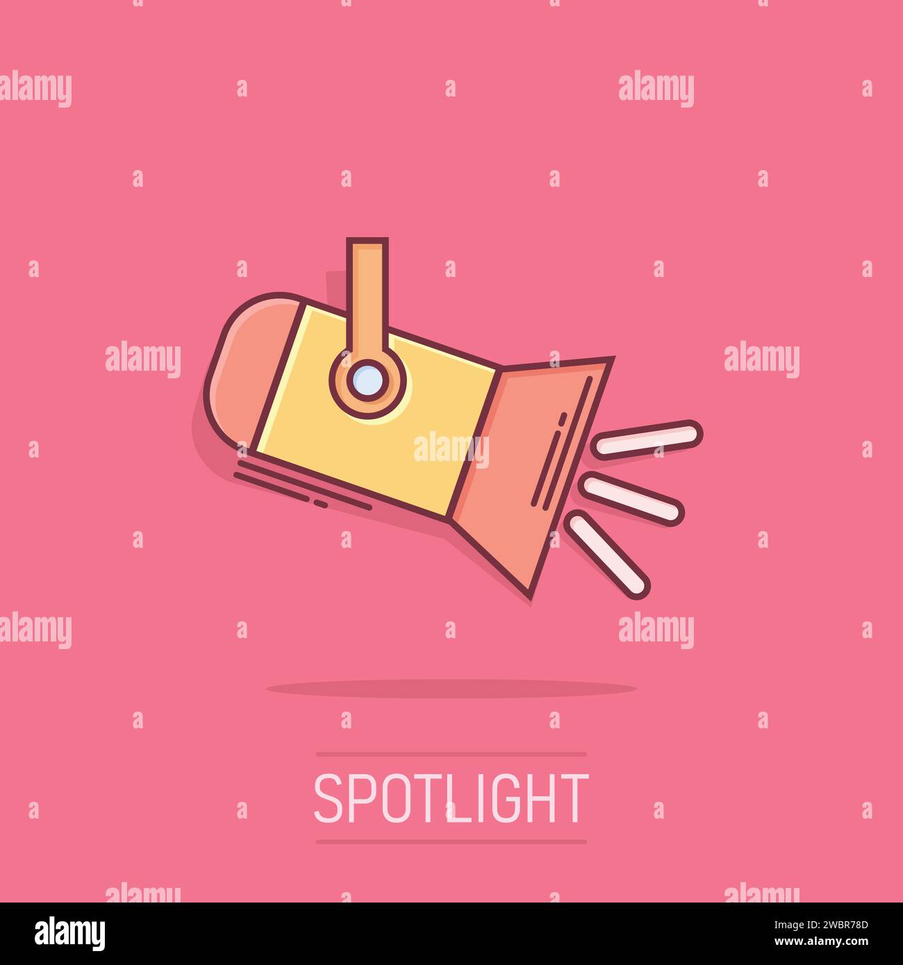 Spotlight icon in comic style. Lamp vector cartoon illustration on ...