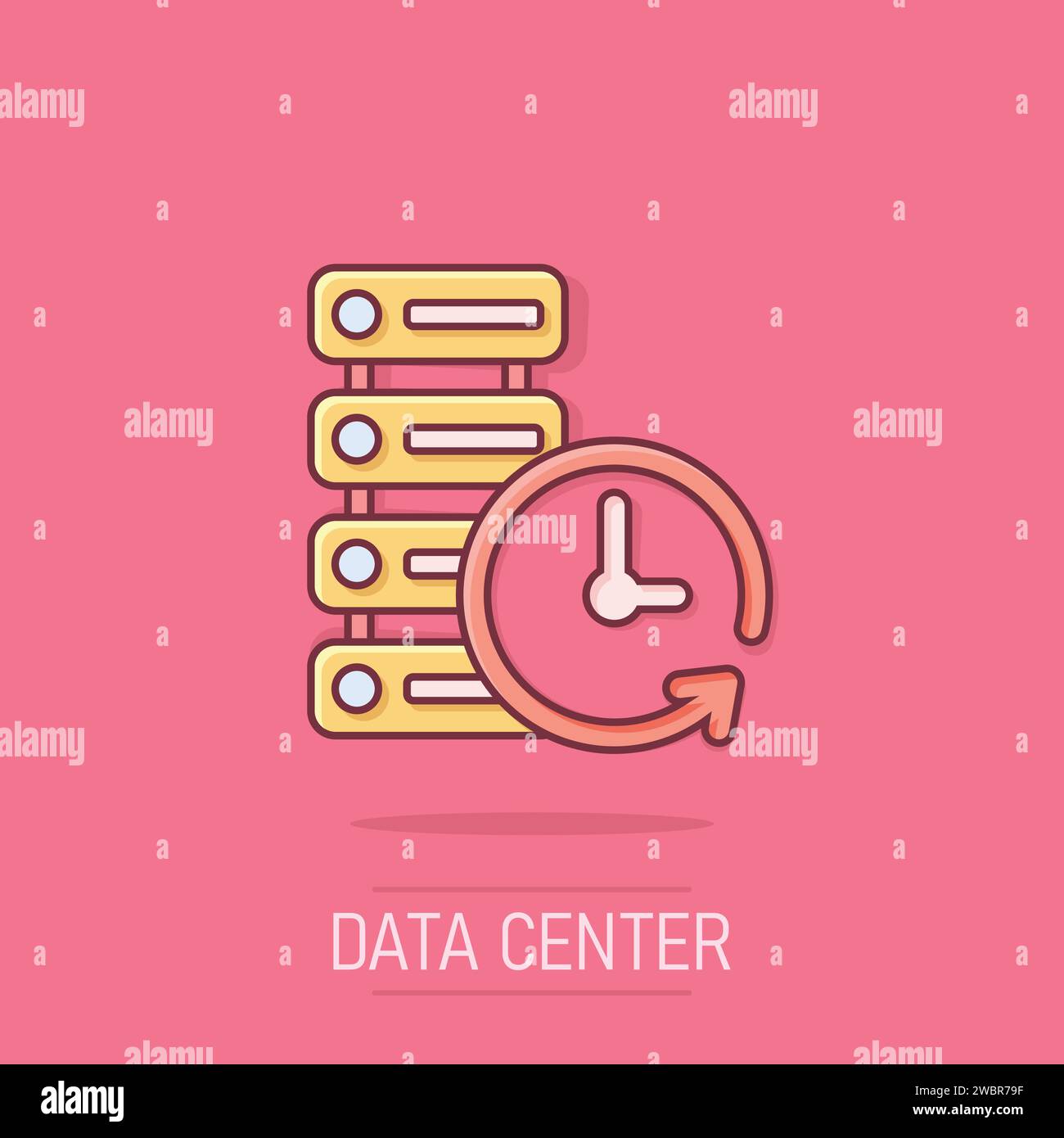 Data center icon in comic style. Clock vector cartoon illustration on ...