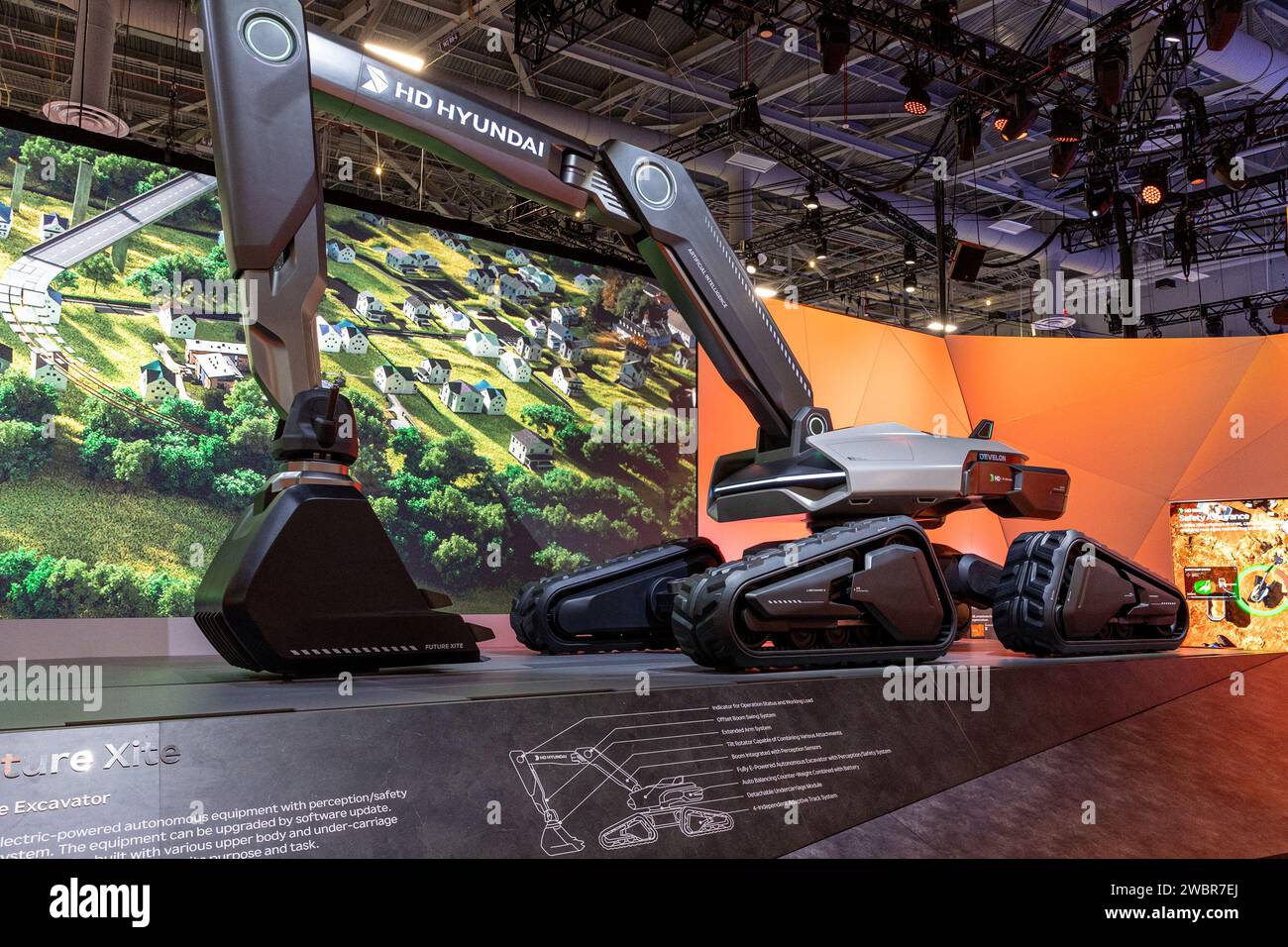 Las Vegas, USA. 11th Jan, 2024. A large electric autonomous excavator ...