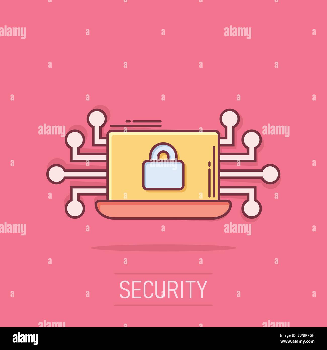 Cyber security icon in comic style. Padlock locked vector cartoon illustration on white isolated ...
