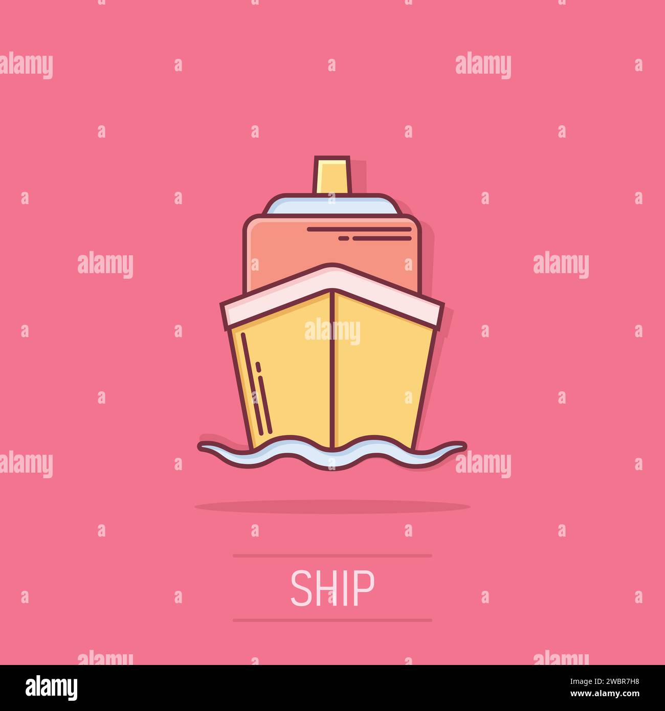 Ship cruise sign icon in comic style. Cargo boat vector cartoon ...
