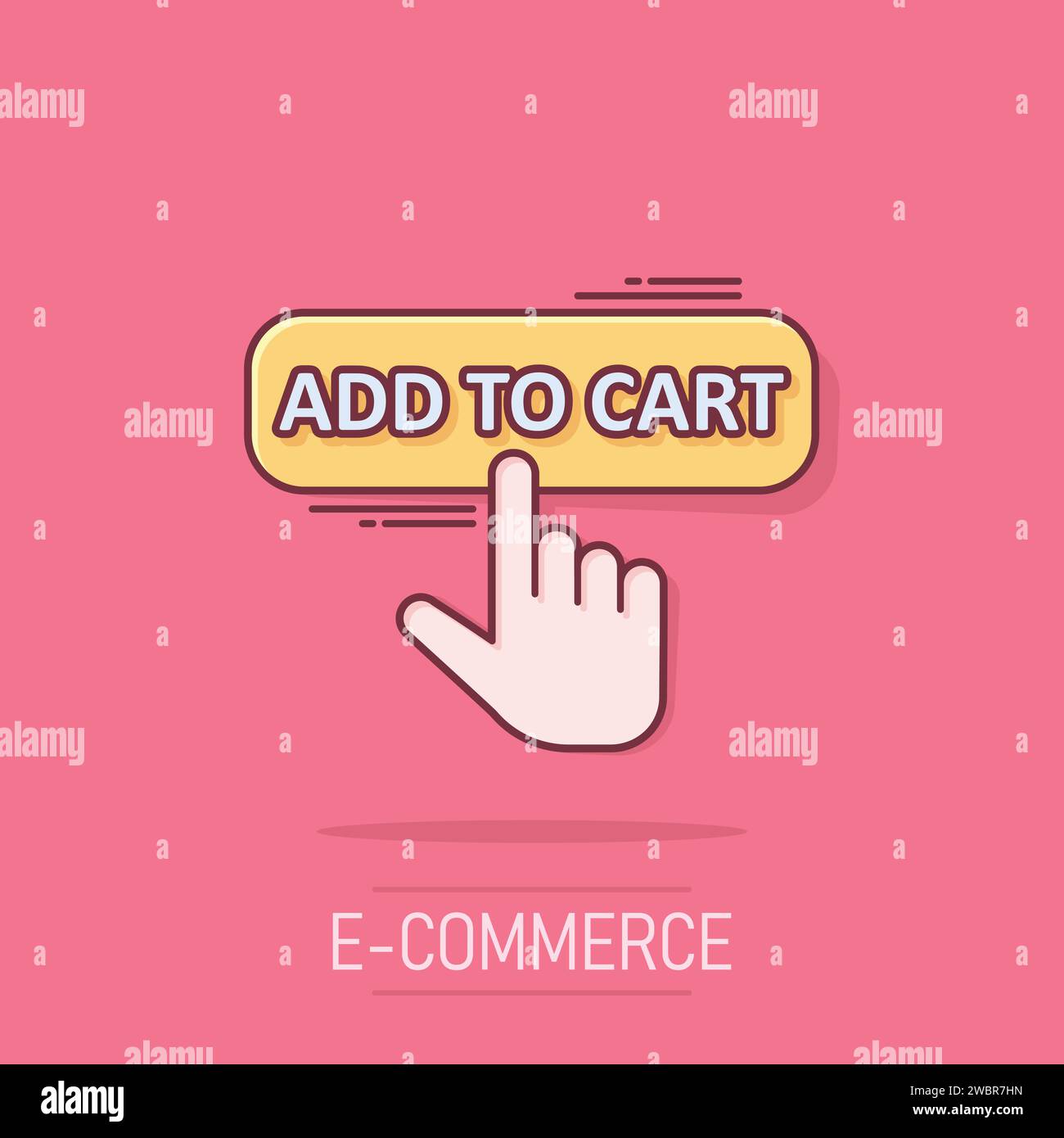 Add to cart shop icon in comic style. Finger cursor vector cartoon ...