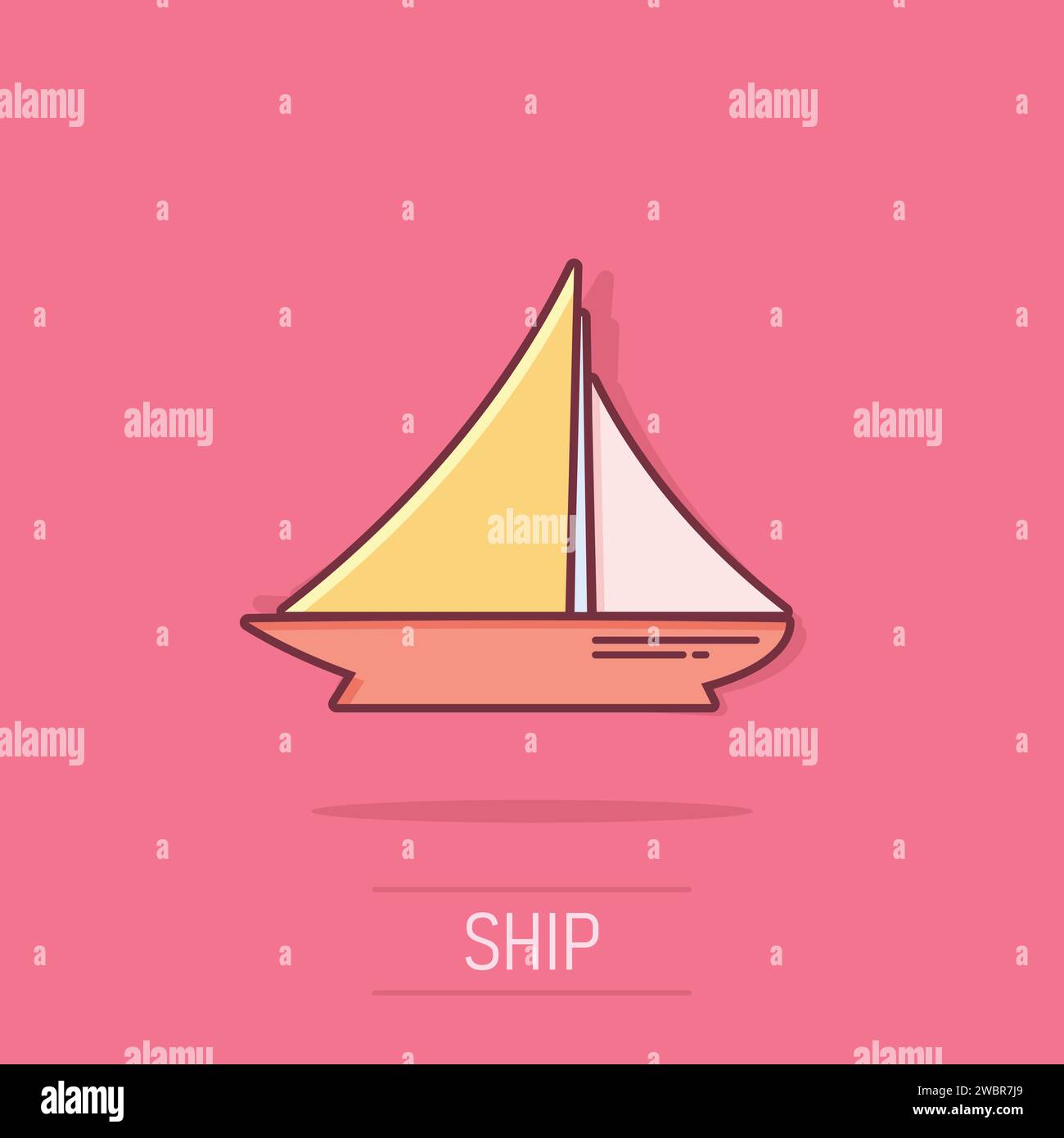 Ship cruise sign icon in comic style. Cargo boat vector cartoon ...