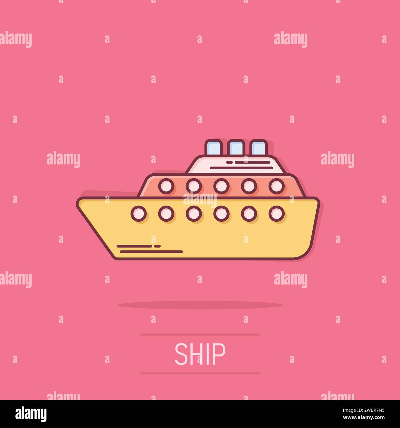 Ship cruise sign icon in comic style. Cargo boat vector cartoon ...